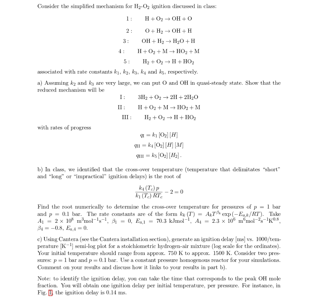 Consider the simplified mechanism for H2-02 ignition | Chegg.com