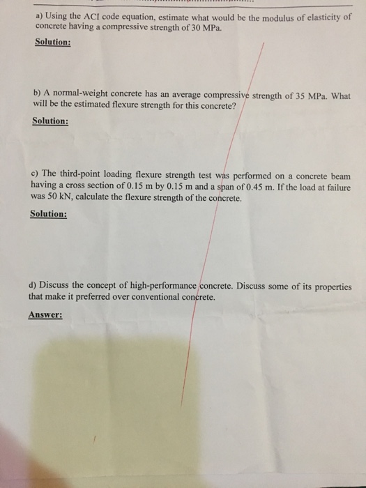 Solved a) Using the ACI code equation, estimate what would | Chegg.com