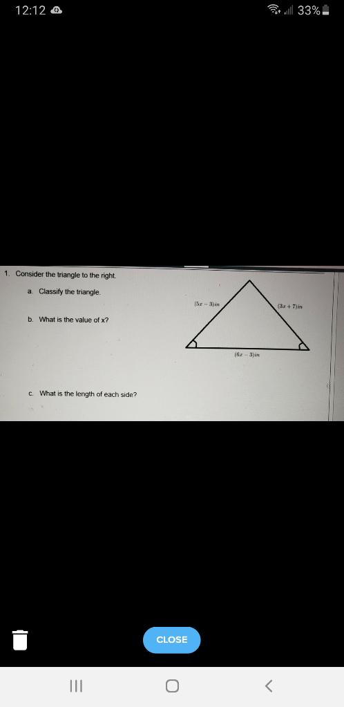 Solved Consider the triangle to the right. a. Classify the | Chegg.com