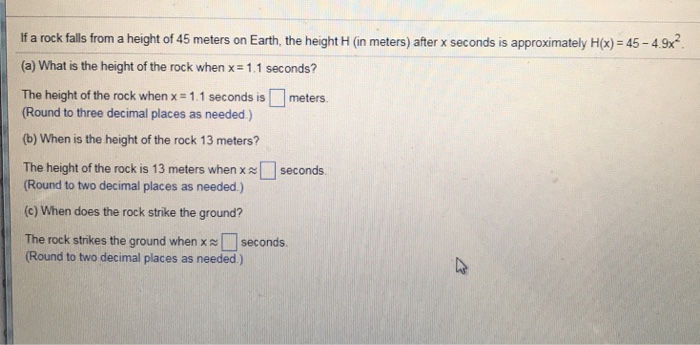 Solved If a rock falls from a height of 45 meters on Earth, | Chegg.com