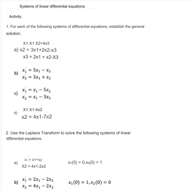 Solved Systems of linear differential equationsActivity.For | Chegg.com