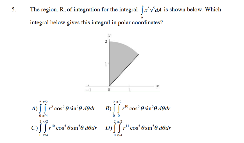 Solved 5. The region, R, of integration for the integral | Chegg.com