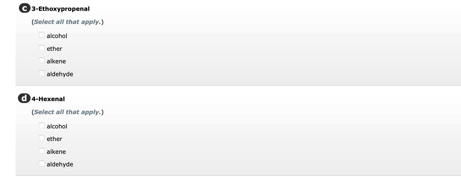 Solved Select the functional group(s) present in each of the | Chegg.com