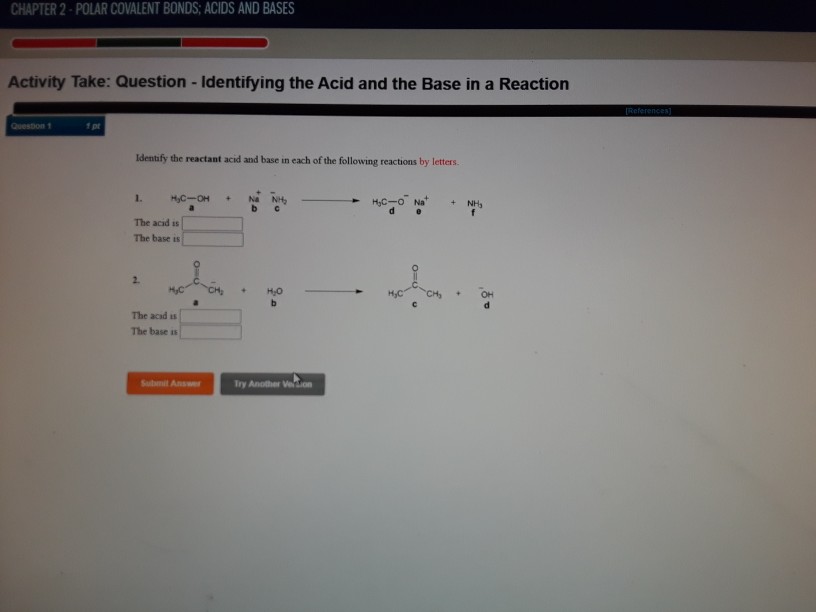 Solved identify the reactant acid and base in each of the | Chegg.com