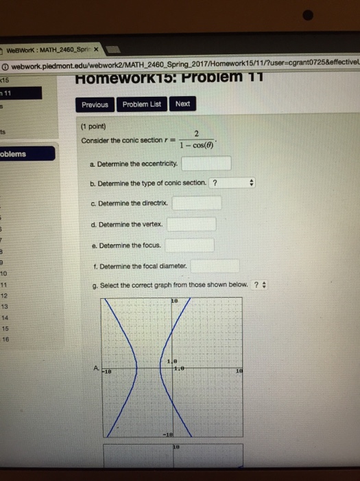 Solved Consider the conic section r = 2/1 - cos (theta). a. | Chegg.com