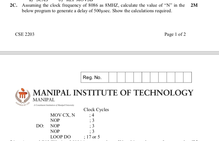 Solved 2C. Assuming the clock frequency of 8086 as 8MHZ, | Chegg.com