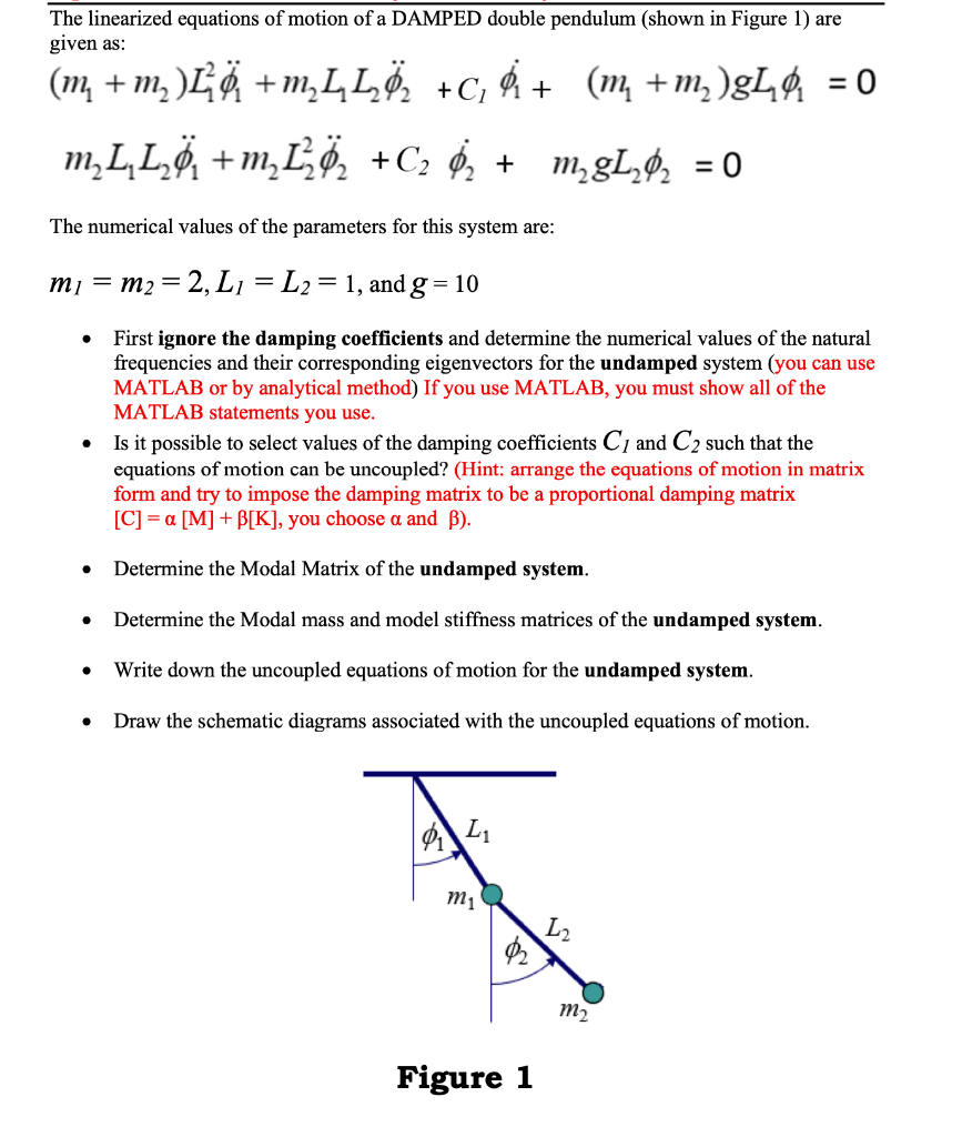 Solved The linearized equations of motion of a DAMPED double | Chegg.com