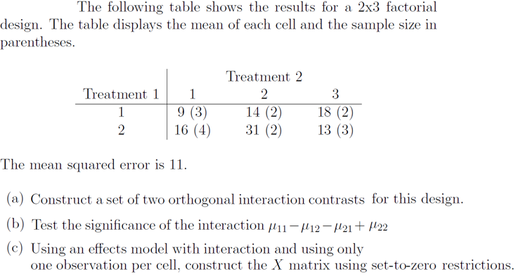 The following table shows the results for a 2x3 | Chegg.com