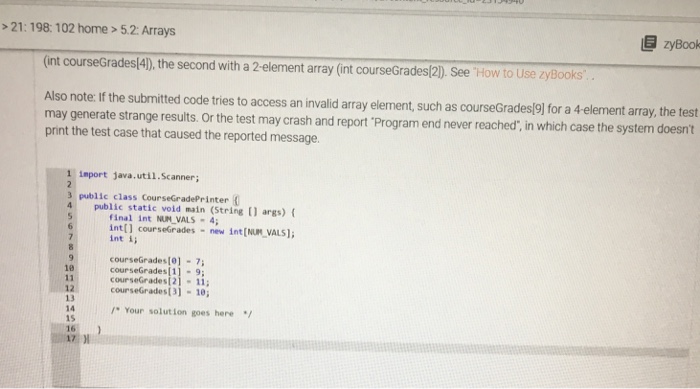 Solved E zyBook 21: 198: 102 home> 5.2: Arrays (int | Chegg.com