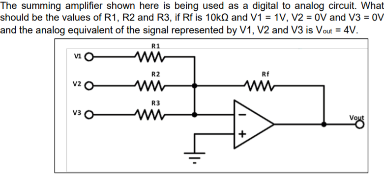Solved The summing amplifier shown here is being used as a | Chegg.com
