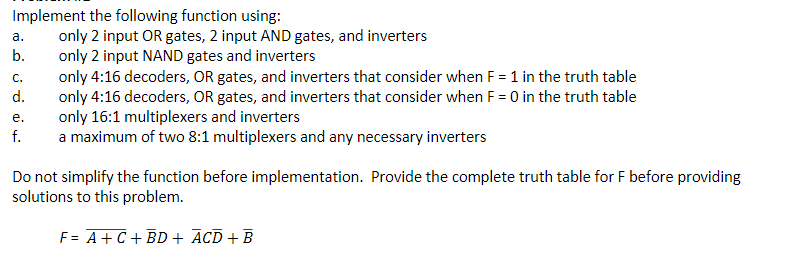 Solved Implement the following function using: a. only 2 | Chegg.com