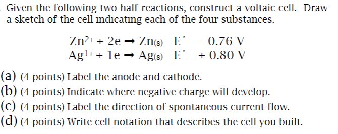 Solved Given the following two half reactions, construct a | Chegg.com