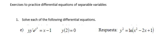 Solved Exercises To Practice Differential Equations Of