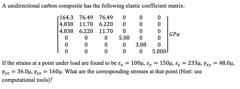 Solved A unidirectional carbon composite has the following | Chegg.com