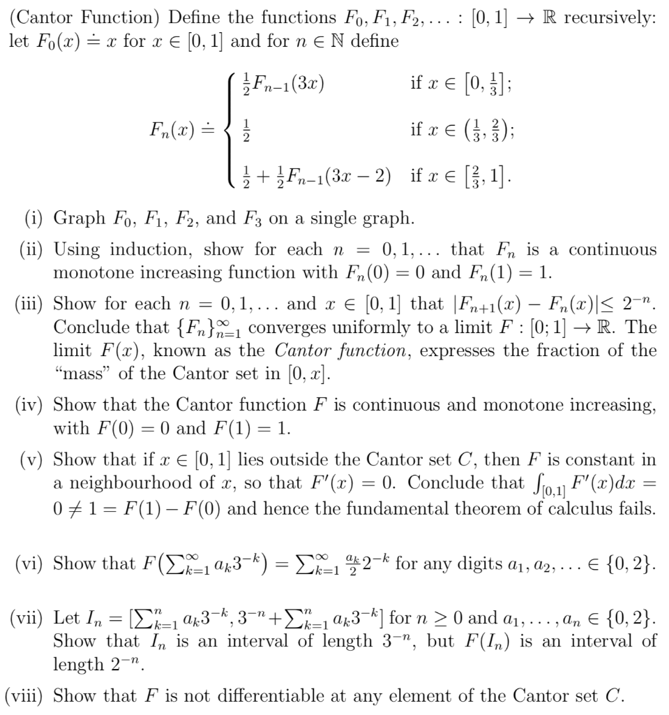 (Cantor Function) Define the functions Fo, F1, F2, | Chegg.com