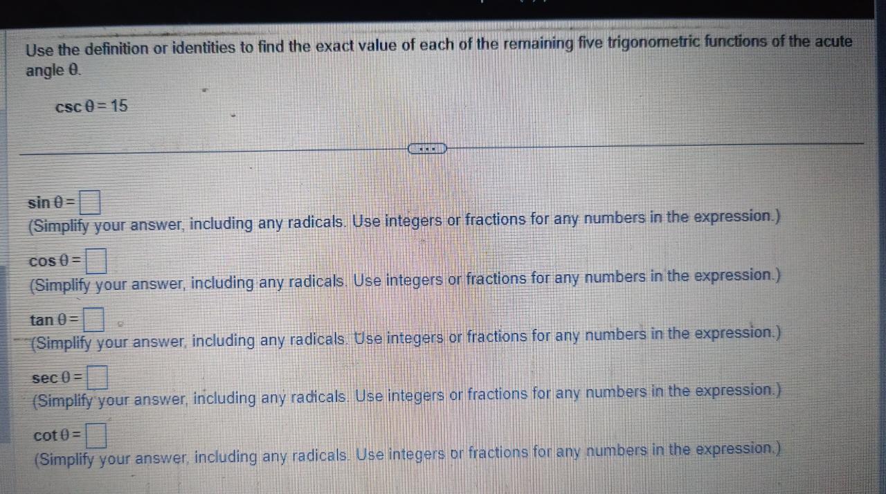 Solved Use the definition or identities to find the exact | Chegg.com