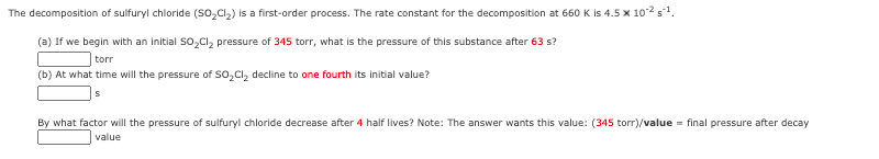 Solved The decomposition of sulfuryl chloride (S02Cl2) is a | Chegg.com
