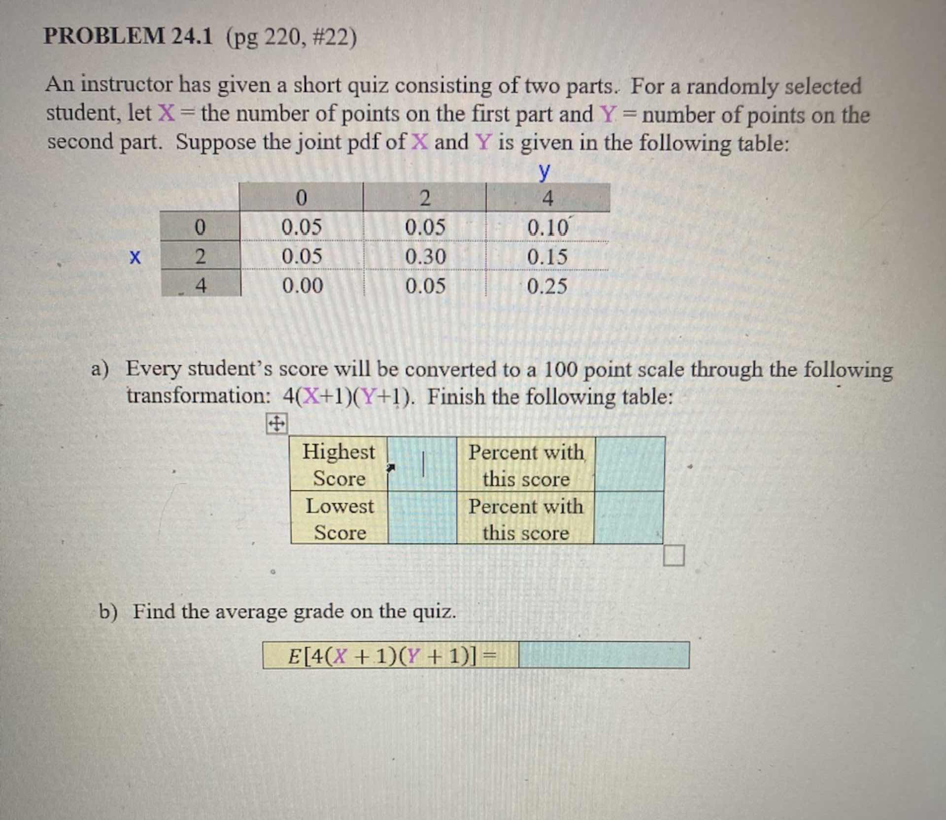 Solved PROBLEM 24.1 (pg 220, ﻿#22)An instructor has given a | Chegg.com
