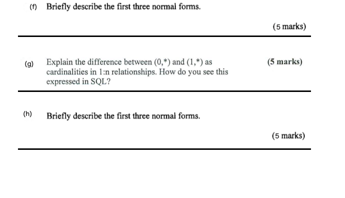Solved ( Briefly describe the first three normal forms. (5 | Chegg.com