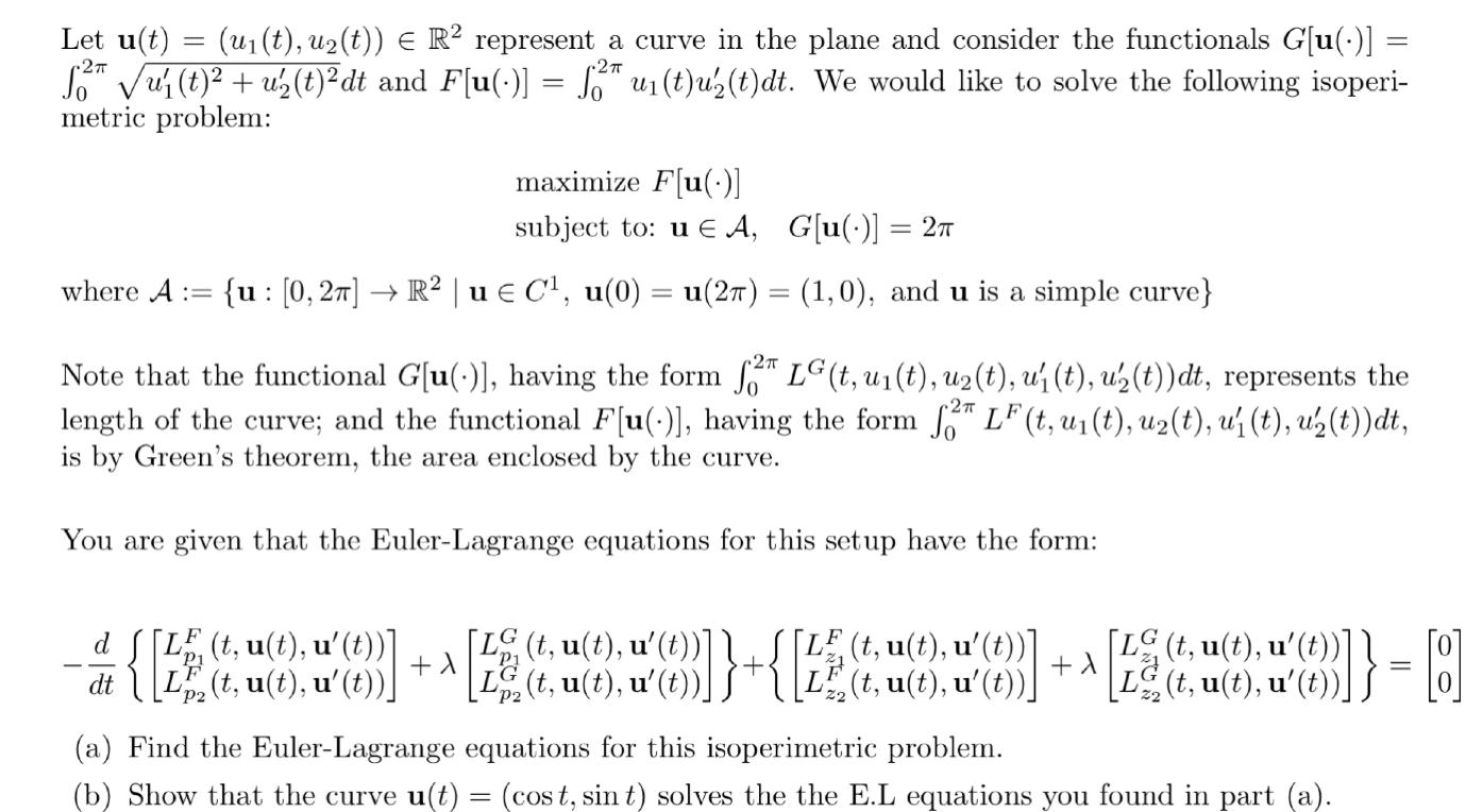 Solved Let u(t)=(u1(t),u2(t))∈R2 represent a curve in the | Chegg.com