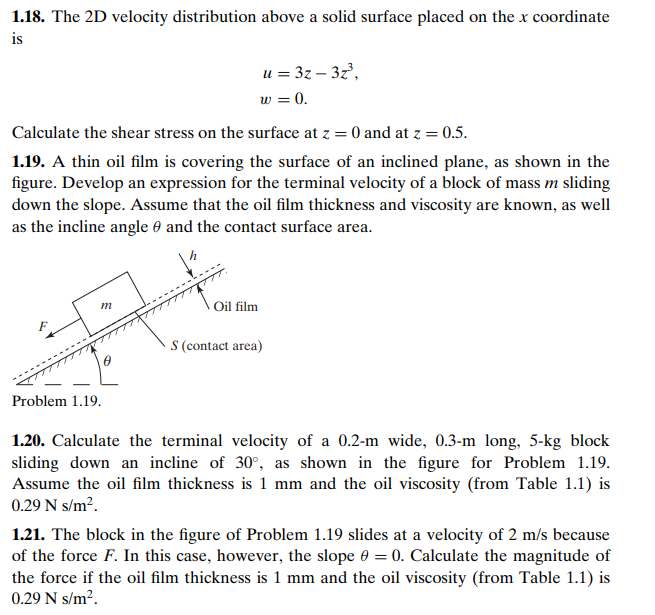 Solved 1.18. The 2D velocity distribution above a solid | Chegg.com