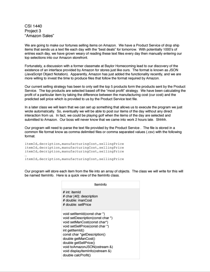Solved CSI 1440 Project 3 "Amazon Sales We are going to make | Chegg.com