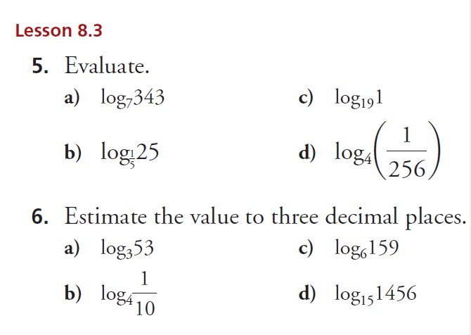 Solved 5. Evaluate. a) log7343 c) log191 b) log5125 d) | Chegg.com