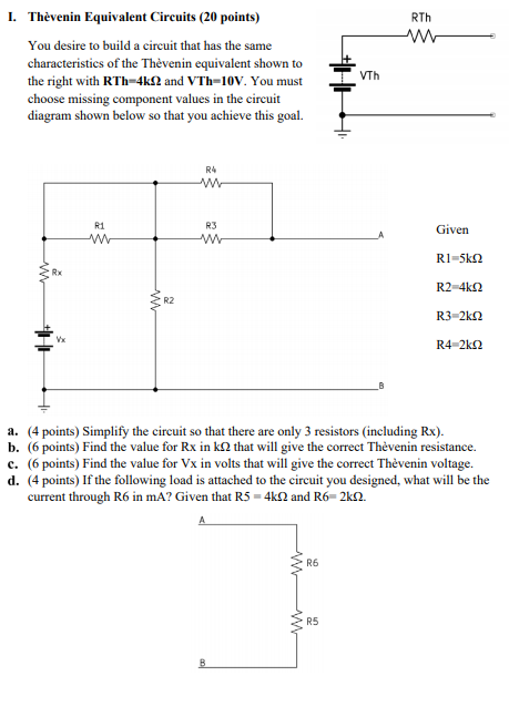 Solved I. Thevenin Equivalent Circuits (20 points) You | Chegg.com