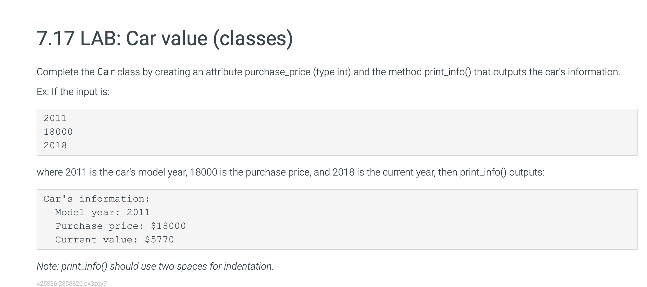 Solved 7.17 LAB: Car value (classes) Complete the Car class | Chegg.com