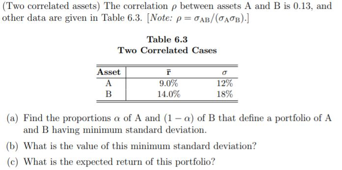 Solved (Two correlated assets) The correlation p between | Chegg.com