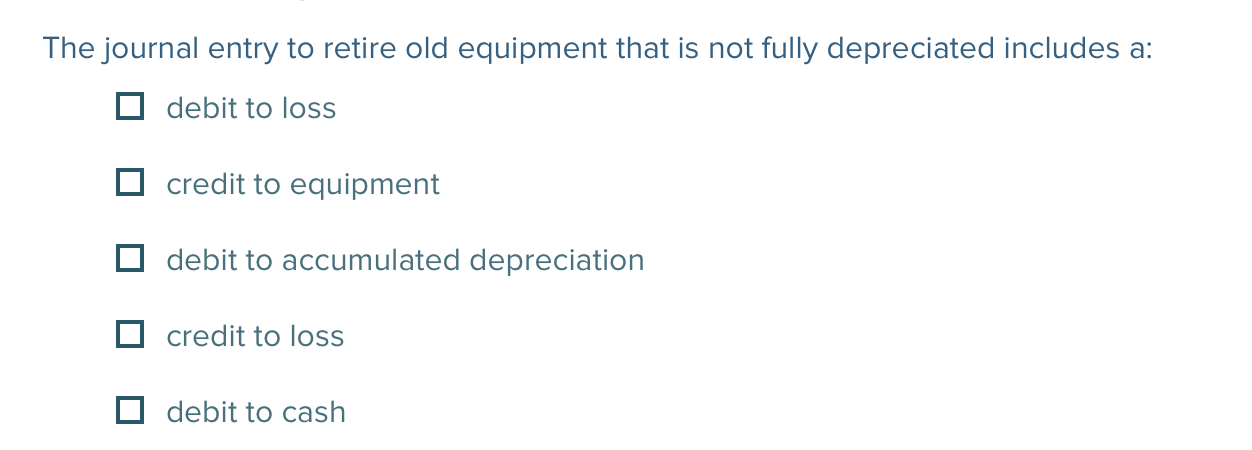Solved The journal entry to retire old equipment that is not | Chegg.com