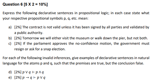 Solved Question 6[5×2=10%] Express the following declarative | Chegg.com