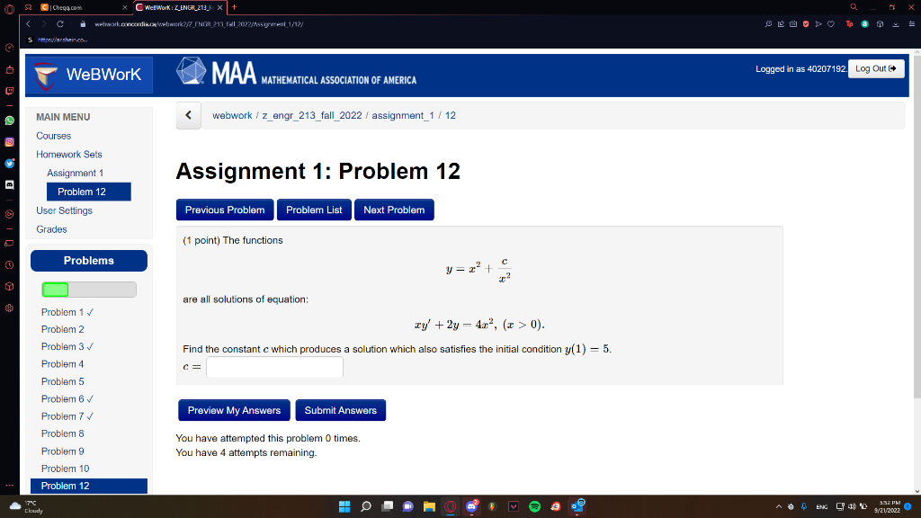 Solved (1 point) The functions y=x2+x2c are all solutions of | Chegg.com