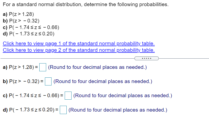 Solved For a standard normal distribution, determine the | Chegg.com