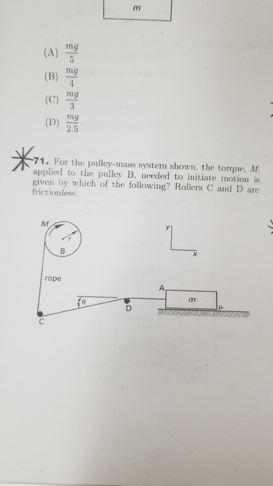 Solved ig mg 2.5 71. For the pulley-mass system shown, the | Chegg.com