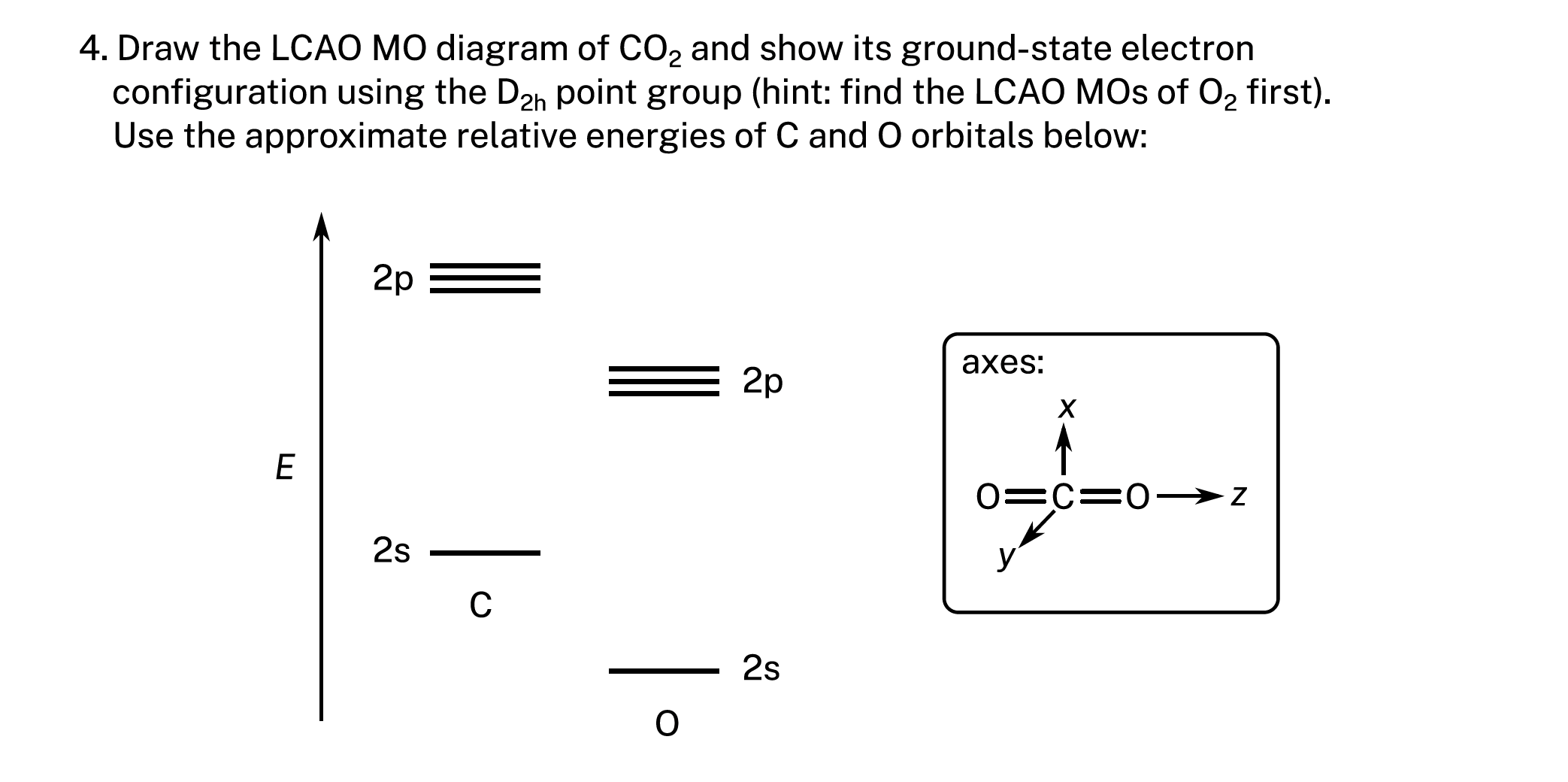 Draw the LCAO MO diagram of CO2 ﻿and show its | Chegg.com