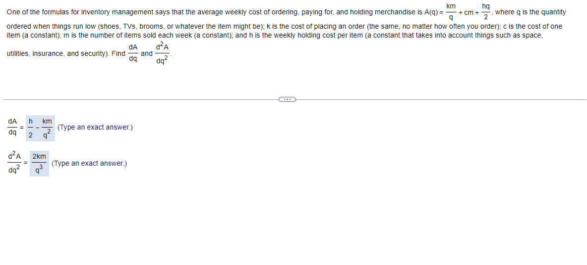 Solved One of ﻿the formulas for inventory management says | Chegg.com