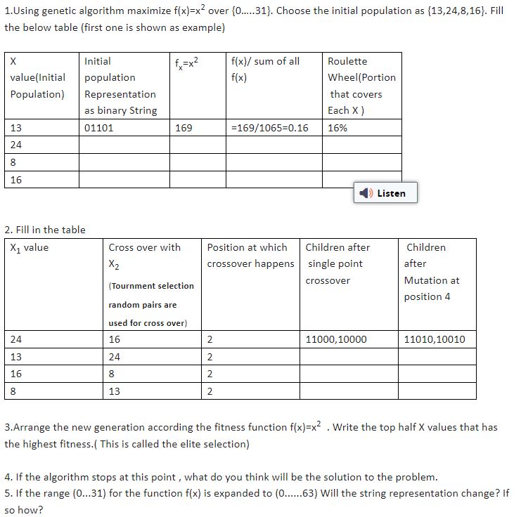 Solved 1.Using genetic algorithm maximize f(x)=x2 over | Chegg.com