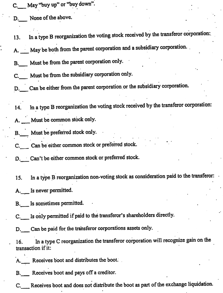 12. In a type B reorganization: A. _ The target | Chegg.com