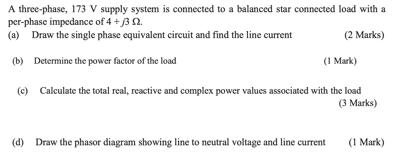 Solved A three-phase, 173 V supply system is connected to a | Chegg.com