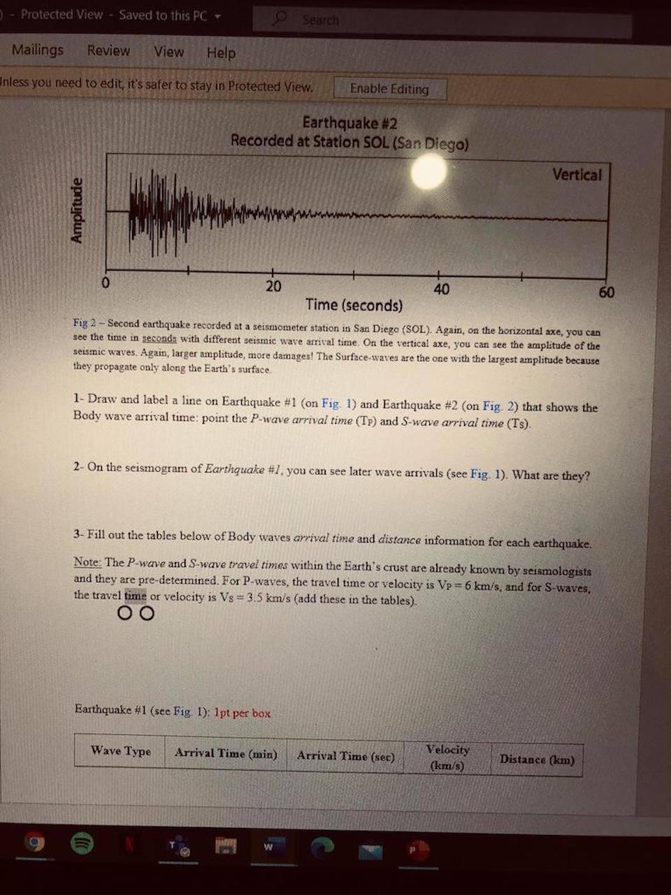 Solved 1- Draw and label a line on Earthquake #1 (on Fig. 1) | Chegg.com