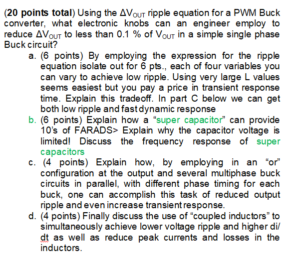 (20 points total) Using the AVous ripple equation for | Chegg.com