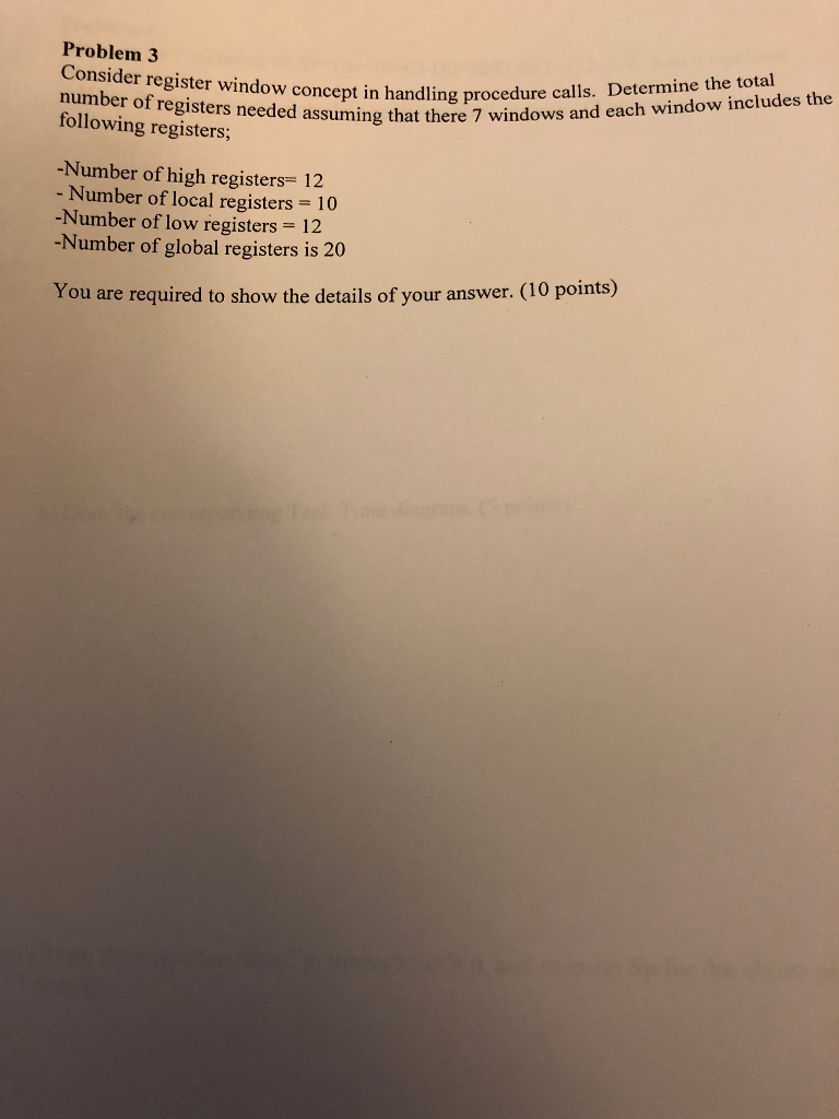 Solved Problem 3 Consider register window concept in | Chegg.com