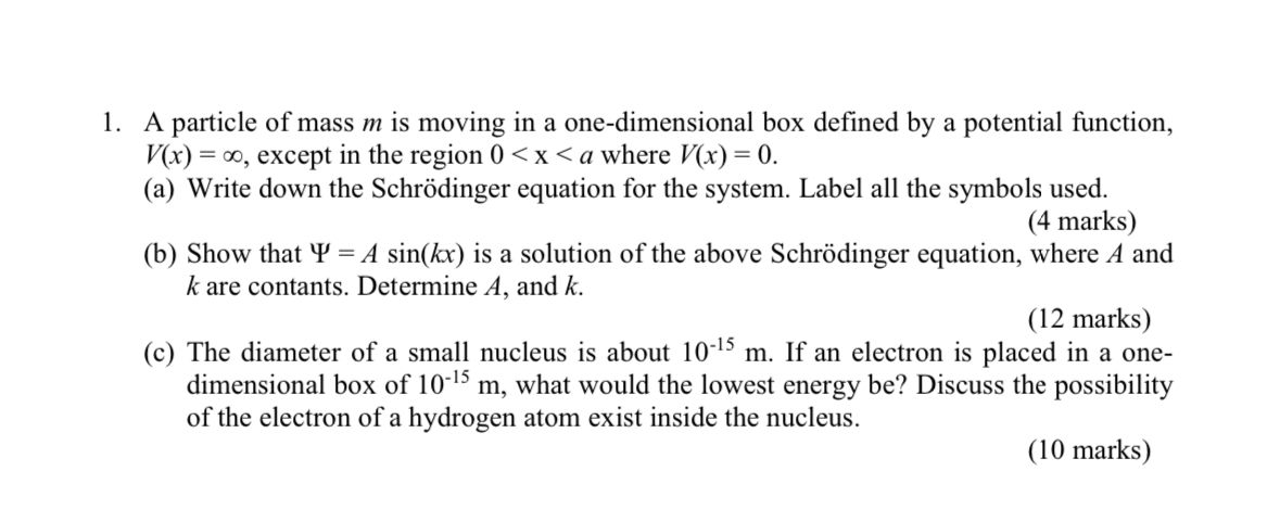 Solved A particle of mass m ﻿is moving in a one-dimensional | Chegg.com