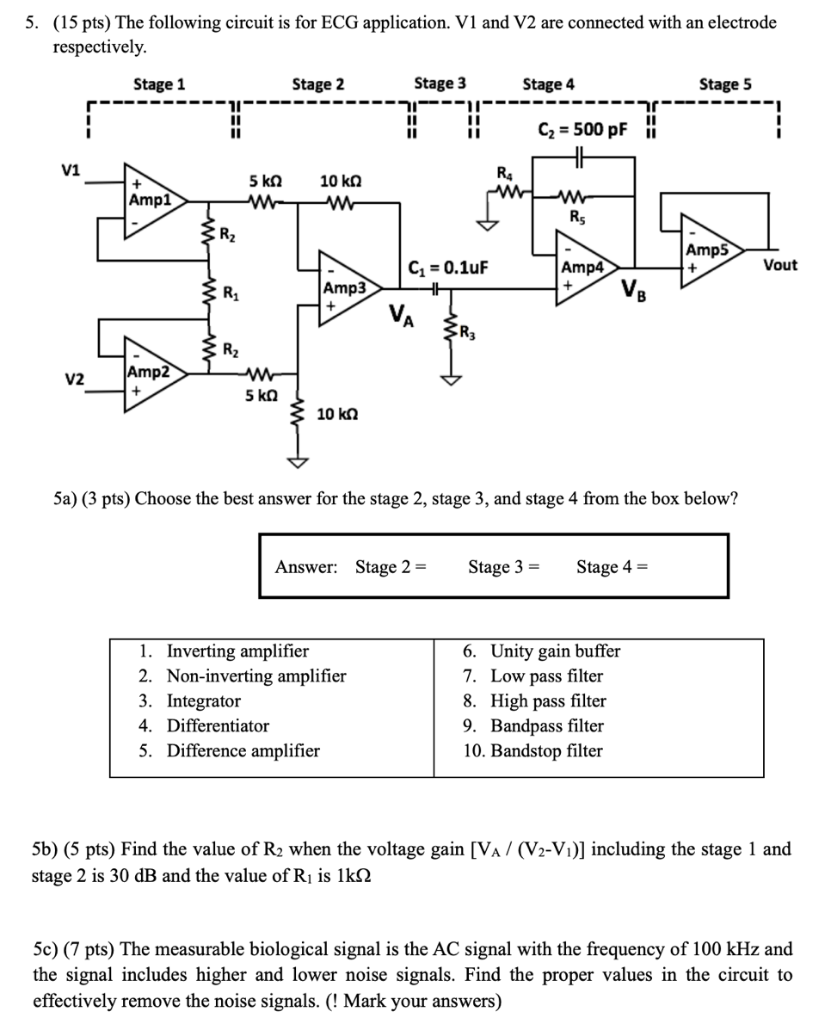 Solved 5. (15 pts) The following circuit is for ECG | Chegg.com