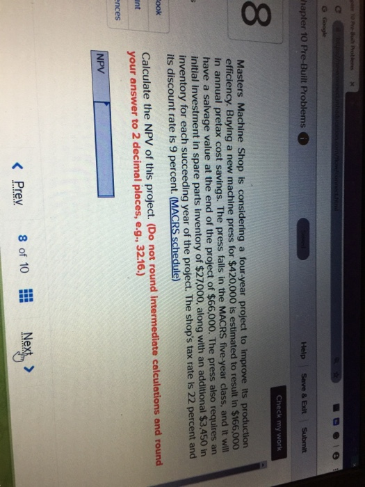 Solved hapter 10 Pre-Built Problems Help Save&Exit Submit | Chegg.com