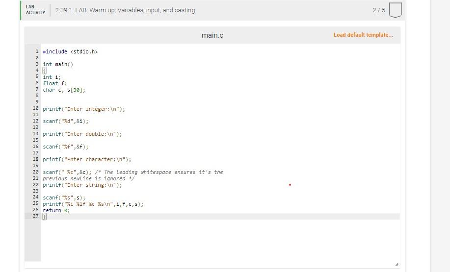 Solved 1 Prompt The User To Input An Integer A Double A Chegg