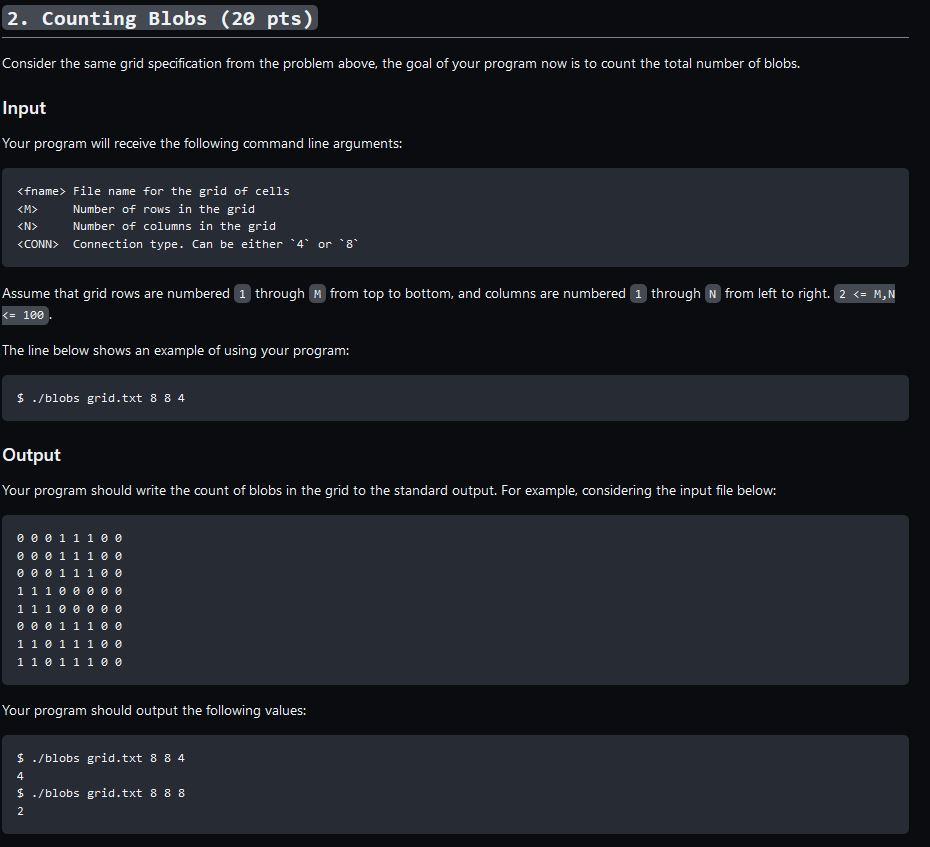 Solved 2. Counting Blobs (20 pts) Consider the same grid | Chegg.com