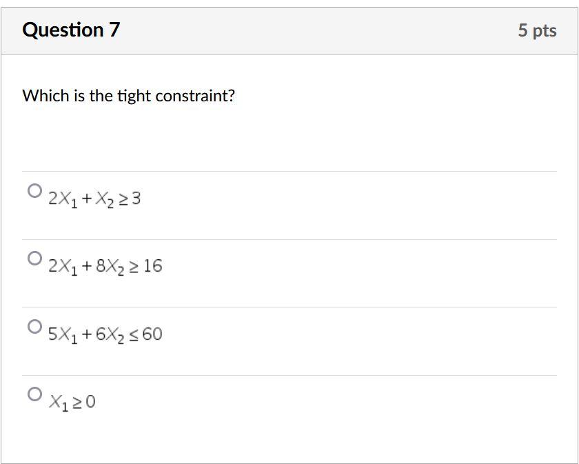 Solved Which is the tight constraint? 2X1+X2≥3 2X1+8x2≥16 | Chegg.com