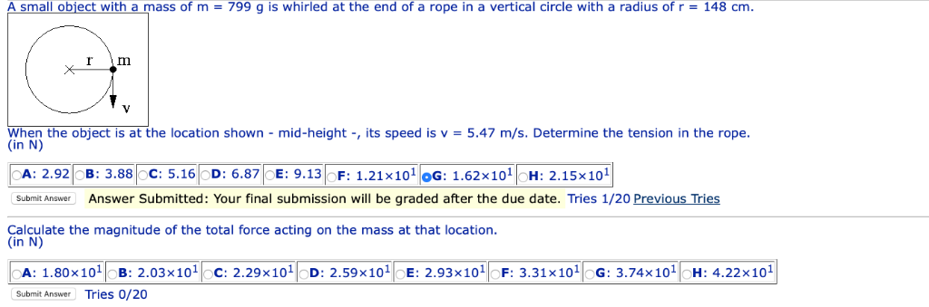Solved A small object with a mass of m = 799 g is whirled at | Chegg.com